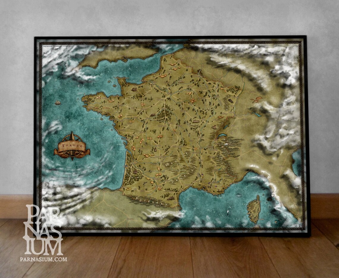 Fantasy Map of France: French Wall Art - Etsy