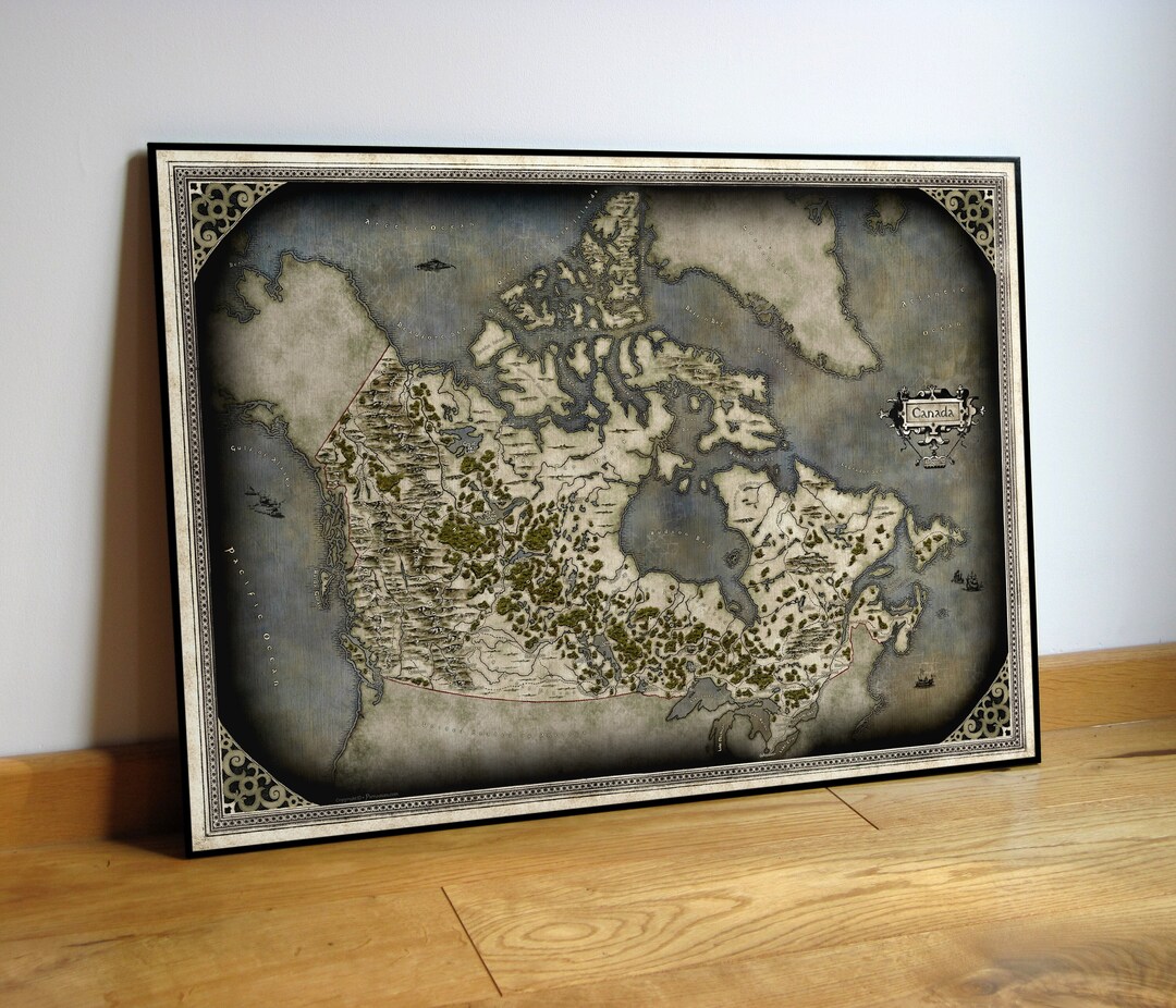 Fantasy Styled Modern Map of Canada – Vintage Style Map With Optional ...