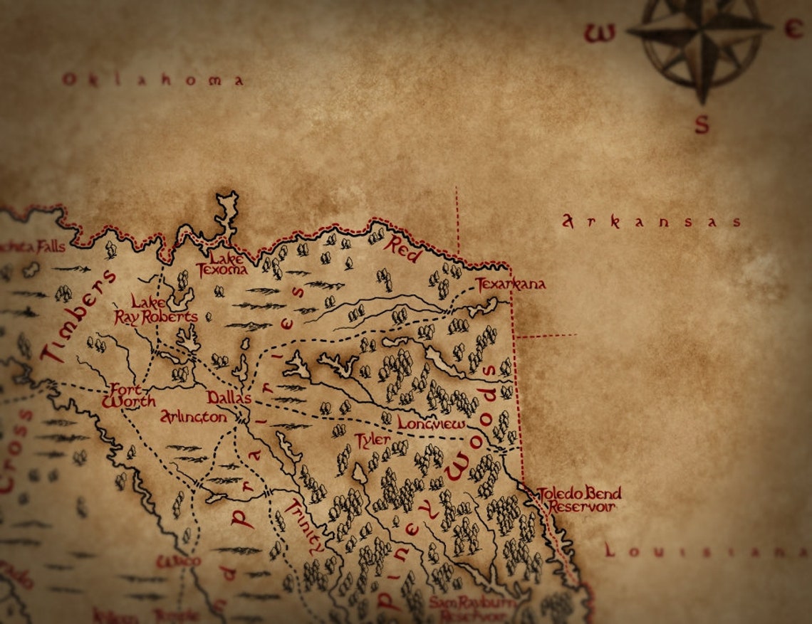 Fantasy Map of Texas Cities Tx Map Texas Map State of Texas - Etsy Canada