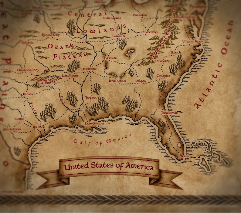 Map of USA Fantasy United States Map US Map Print - Etsy