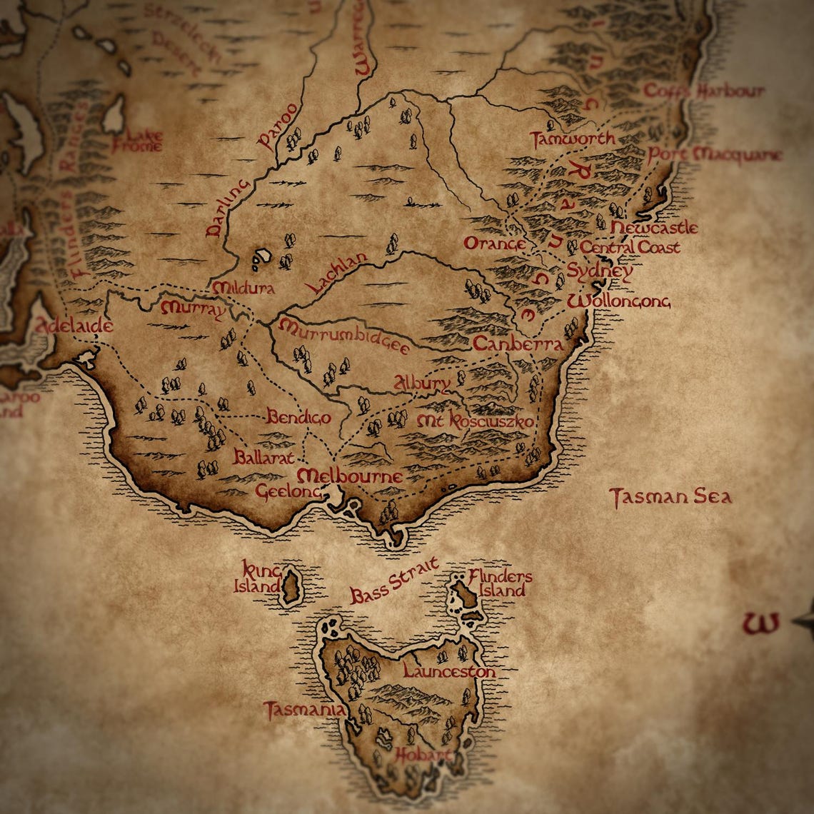 Fantasy Map of Australia: Vintage Style Wall Art - Etsy
