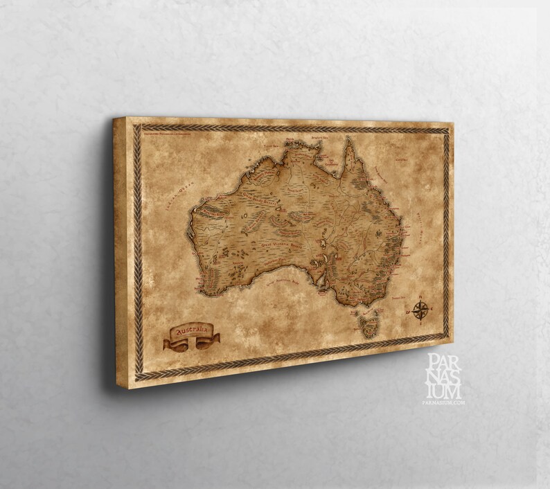 Canvas Map of Australia Fantasy Australia Map on Canvas - Etsy