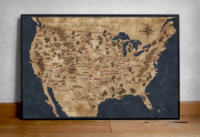 Fantasy Map of United States, USA Map - Etsy