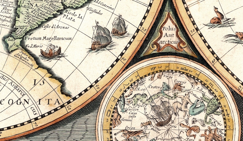 Hemisphere World Map, 1642 World Map Reproduction - Etsy