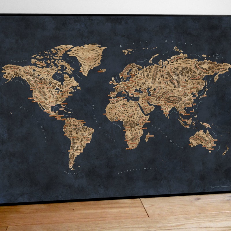 Blue World Map - Etsy