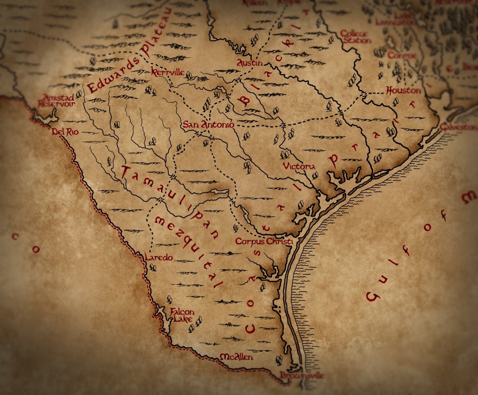Fantasy Map of Texas Cities Tx Map Texas Map State of Texas | Etsy Canada