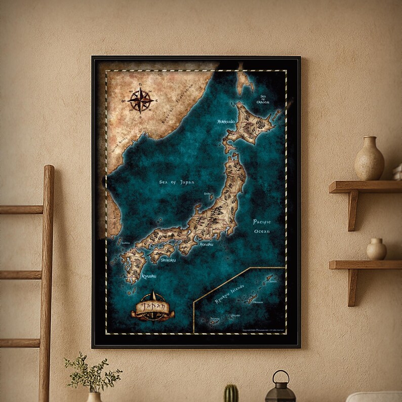 Fantasy Map of Japan, Vintage Style Japanese Print, Medieval Themed ...