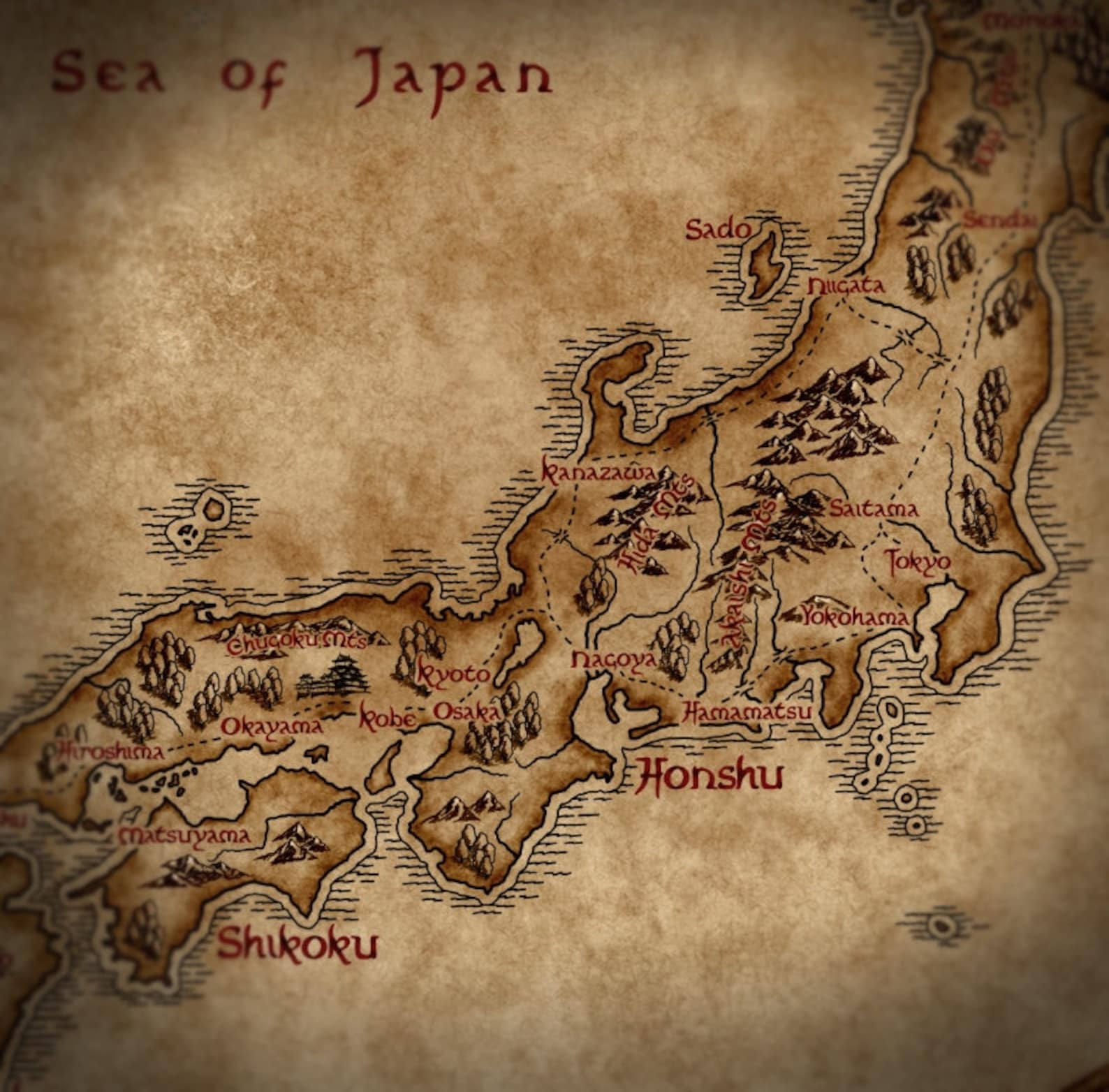 Canvas Map of Japan Fantasy Japan Map on Canvas - Etsy