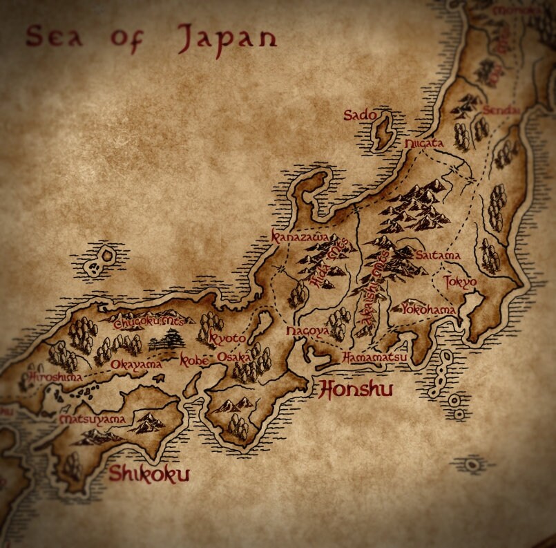 Canvas map of Japan Fantasy Japan map on canvas - Etsy 日本