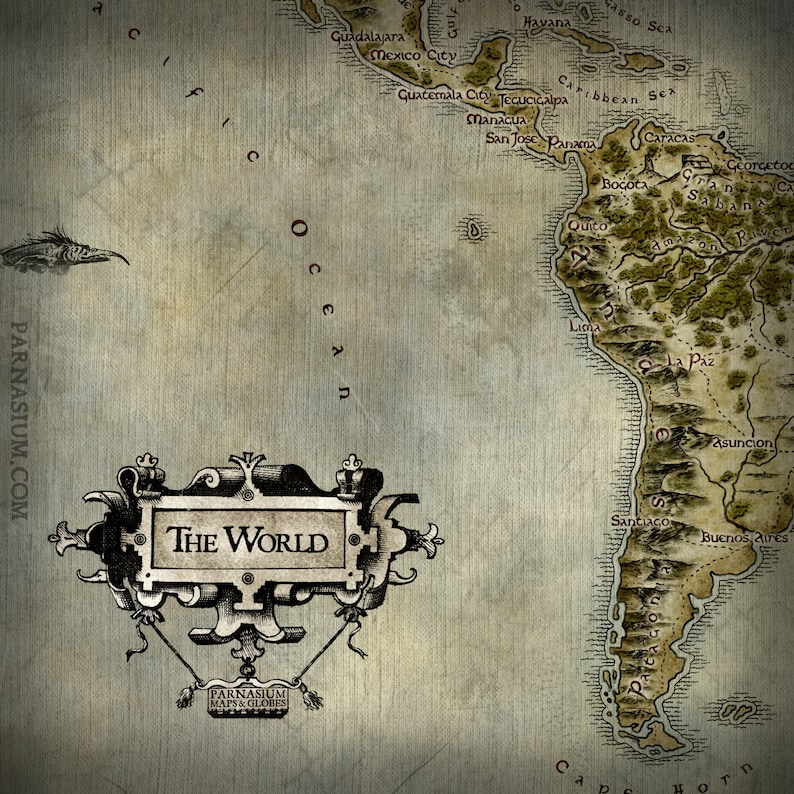 Custom Canvas Fantasy World Map | Personalized Inscription | Unique ...