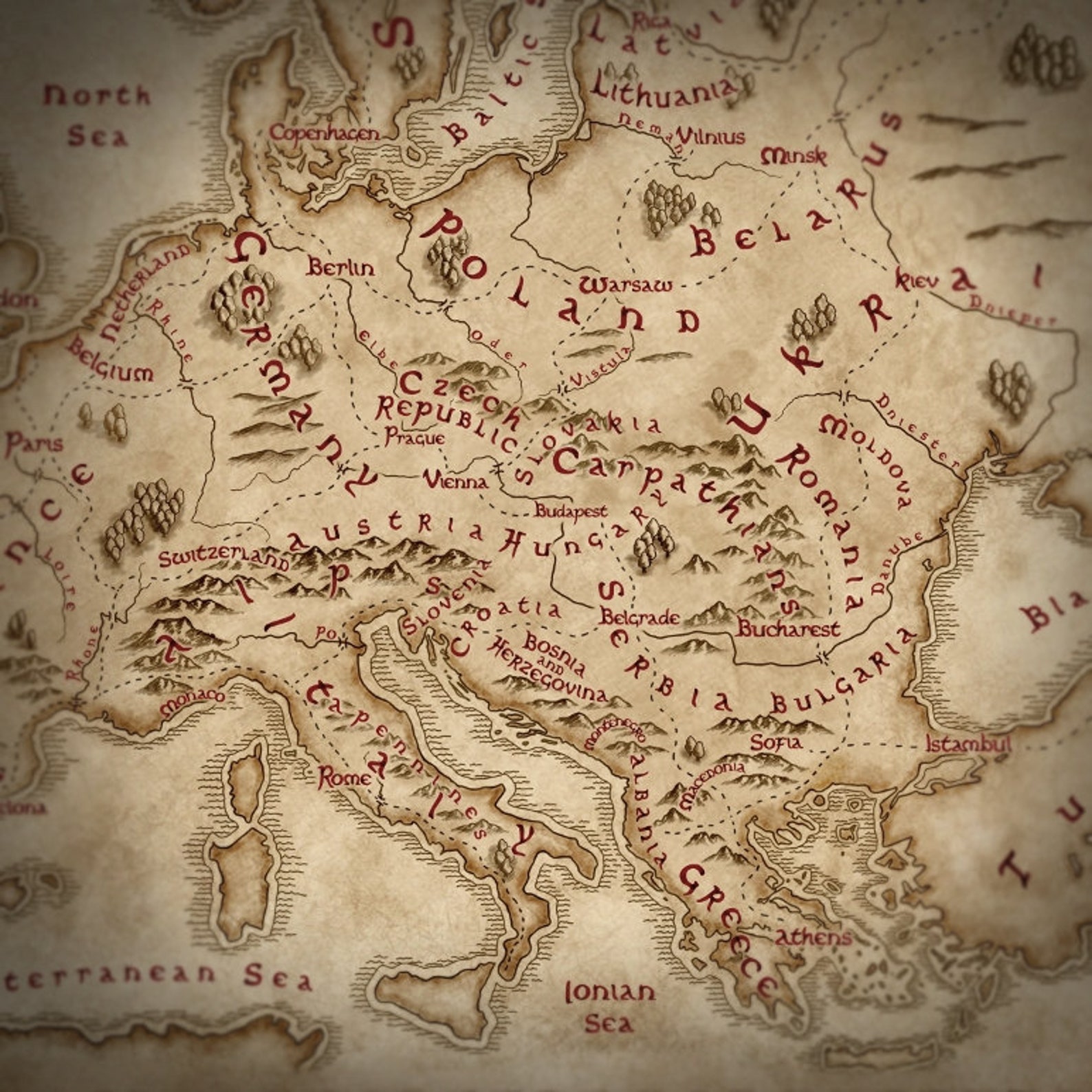 Fantasy Map of Europe: Vintage Style Geek Gift Poster - Etsy