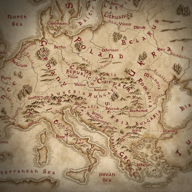 Fantasy Map of Europe: Vintage Style Geek Gift Poster - Etsy