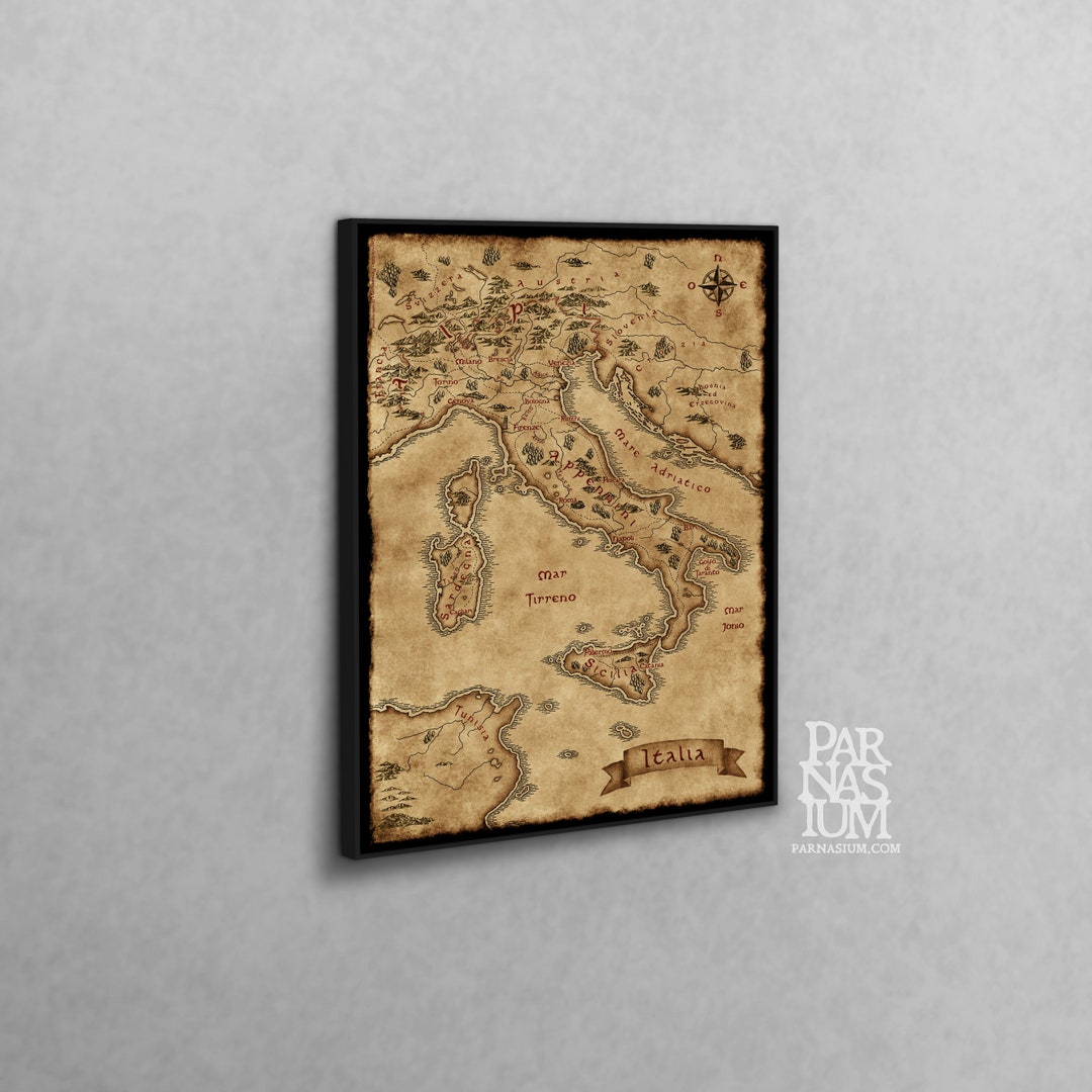 Canvas Map of Italy, Fantasy Map Italy on Canvas - Etsy