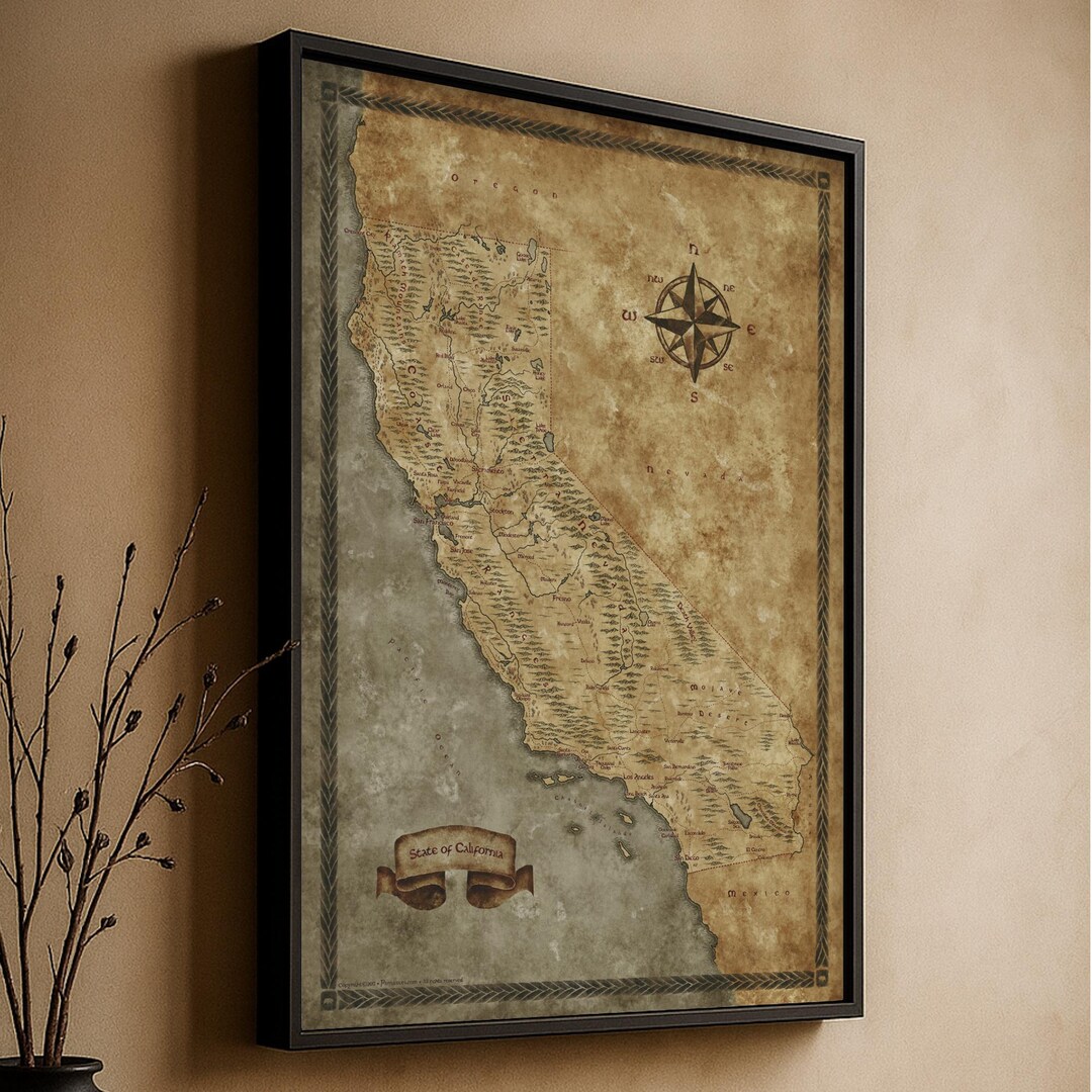 Fantasy California Map Art Print, Housewarming Gift - Etsy