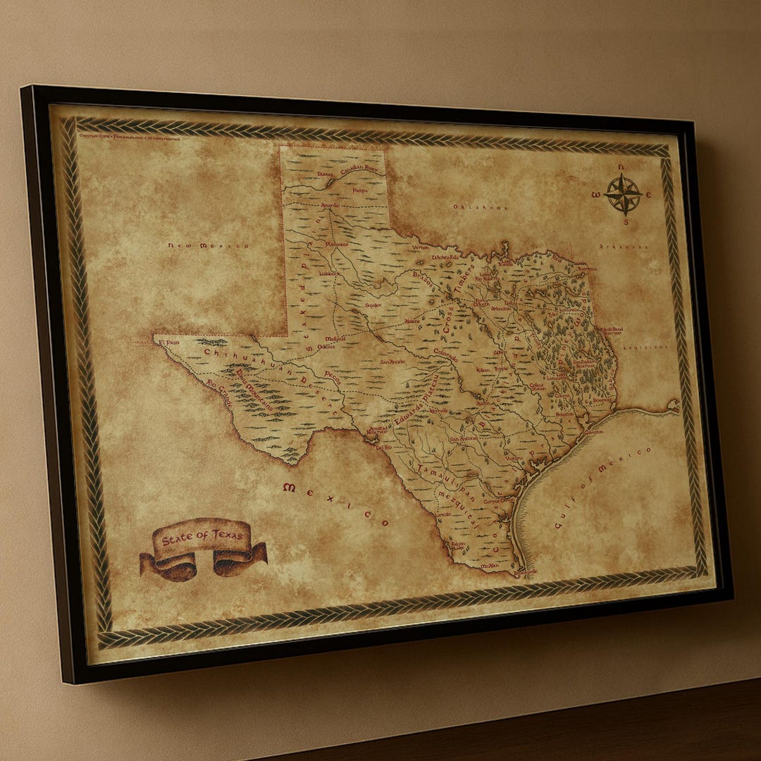 Fantasy Map of Texas: Vintage Style Texas State Art Print - Etsy