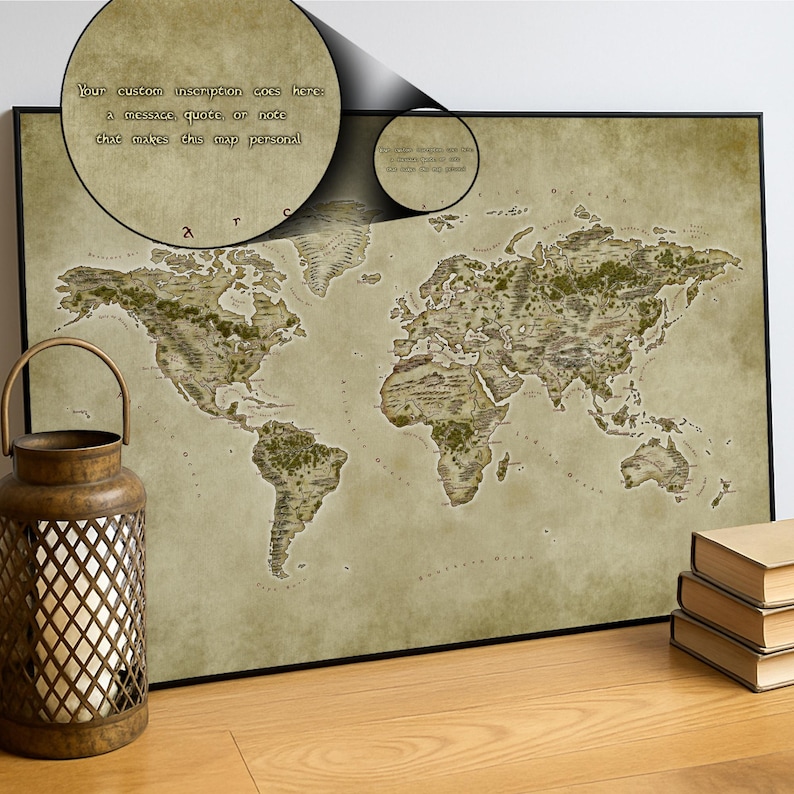 Fantasy Map of Earth – Medieval-style World Map Wall Art With Optional ...