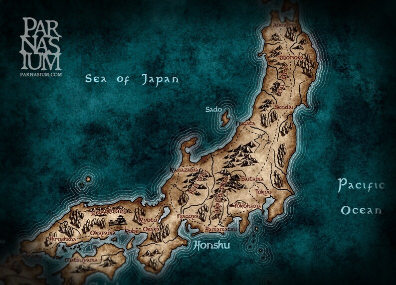 Fantasy Map of Japan, Vintage Style Japanese Print, Medieval Themed ...