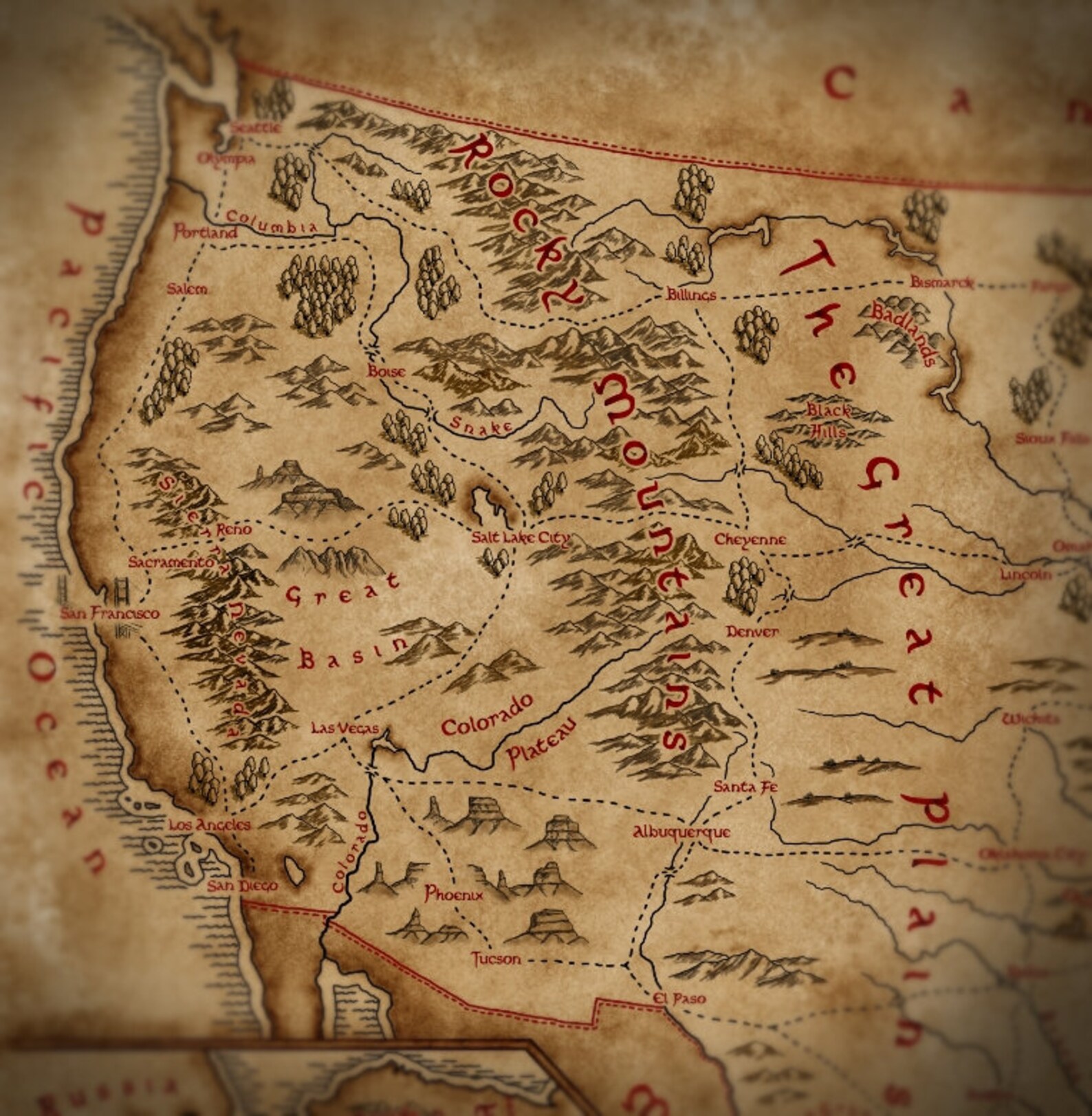 Fantasy USA Map: Vintage Style United States Art Print - Etsy