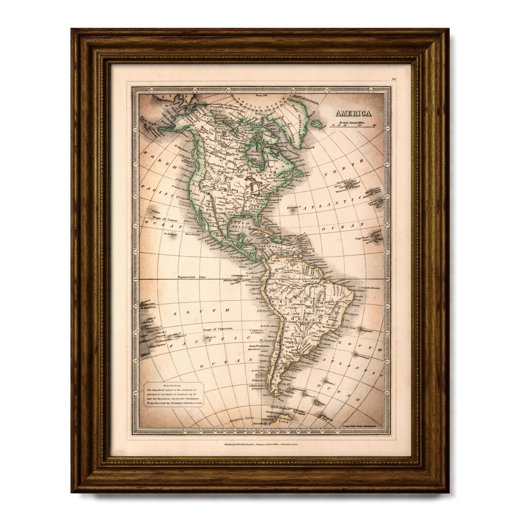 1839 Antique Map of America Digitally Restored North and South America ...