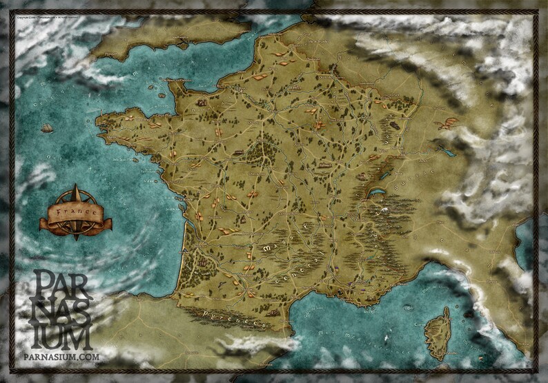 Fantasy Map of France: French Wall Art - Etsy
