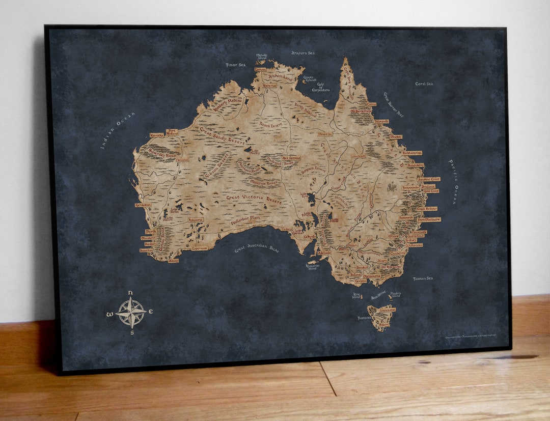 Fantasy Map of Australia, Art Gift Australia, Australia Map Print ...