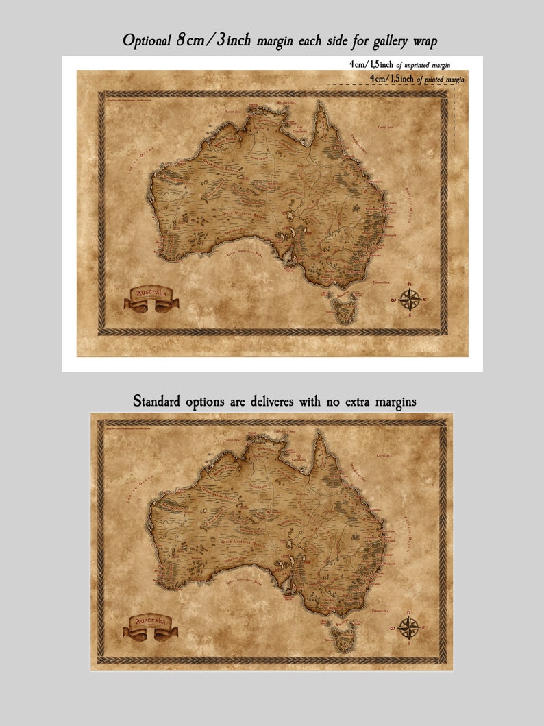 Canvas Map of Australia Fantasy Australia Map on Canvas - Etsy