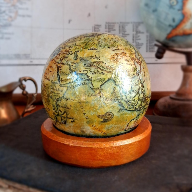 Handcrafted Globe, Handpainted Mini Desk Globe, Small Golden Globe - Etsy