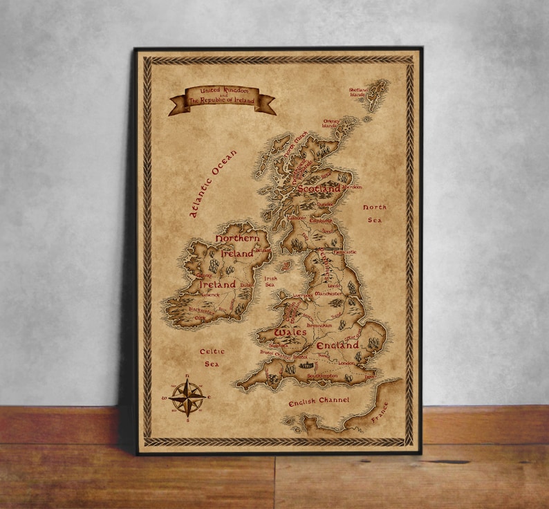 Buy British Isles Fantasy Map, Fantasy Design UK and Ireland Map, Map ...