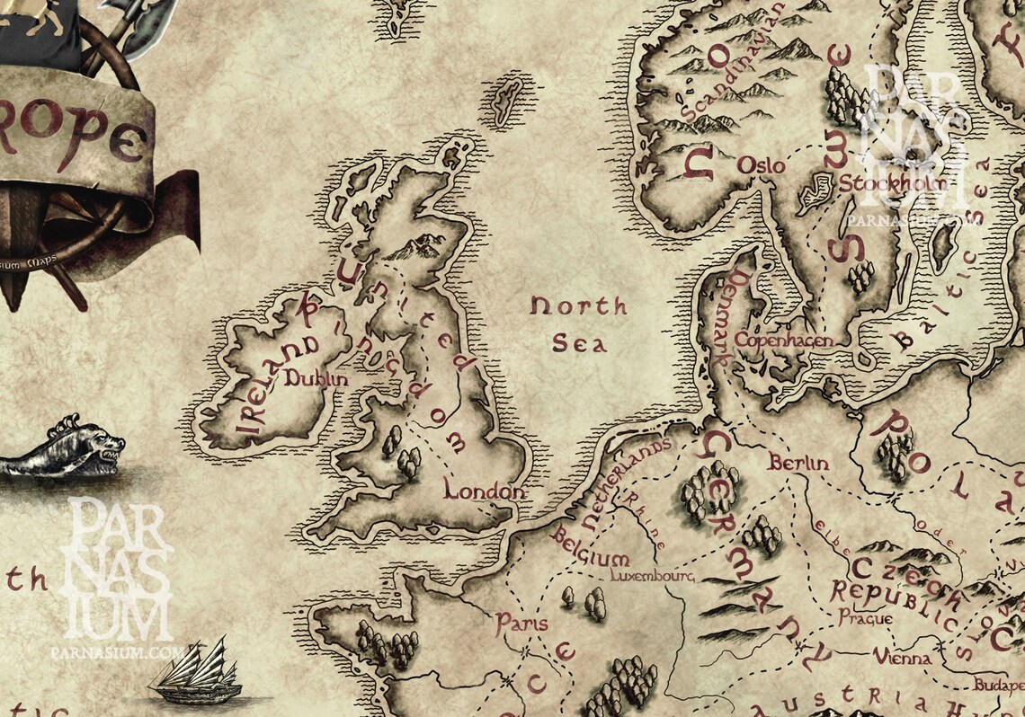 Canvas Map of Europe, Fantasy Europe Map on Canvas - Etsy