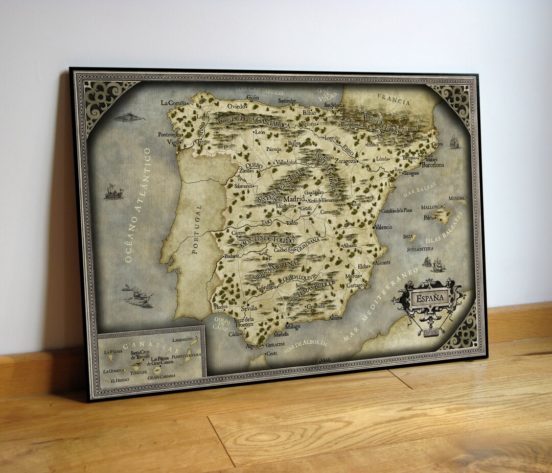 Fantasy Map of Spain: Vintage Style Spanish Map Art Print - Etsy