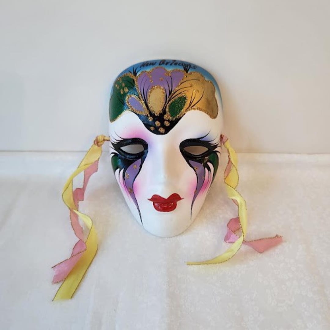 Vintage Mardi Gras Ceramic Painted Wall Hanging Masked Face 5.5" X 4 ...