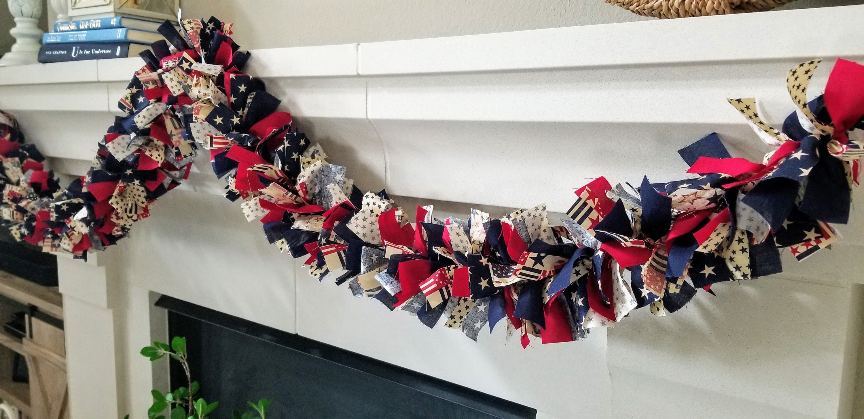 Americana Rustic Rag Garland Patriotic Fabric Garland Rustic | Etsy