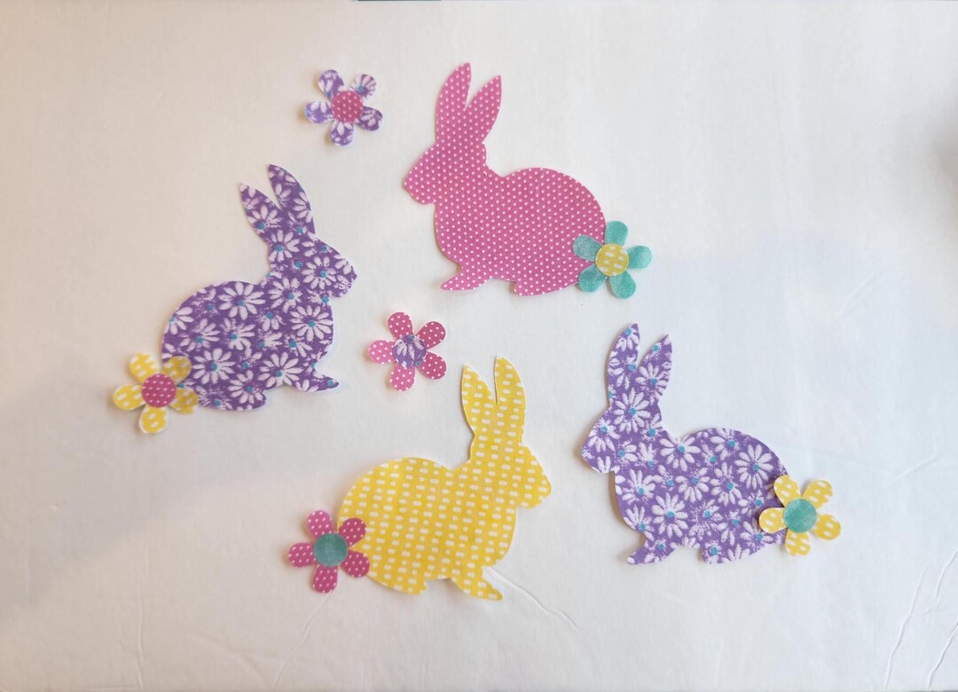 Iron on Easter Rabbit Applique Set of 5 Fabric Easter Patch Bunny ...