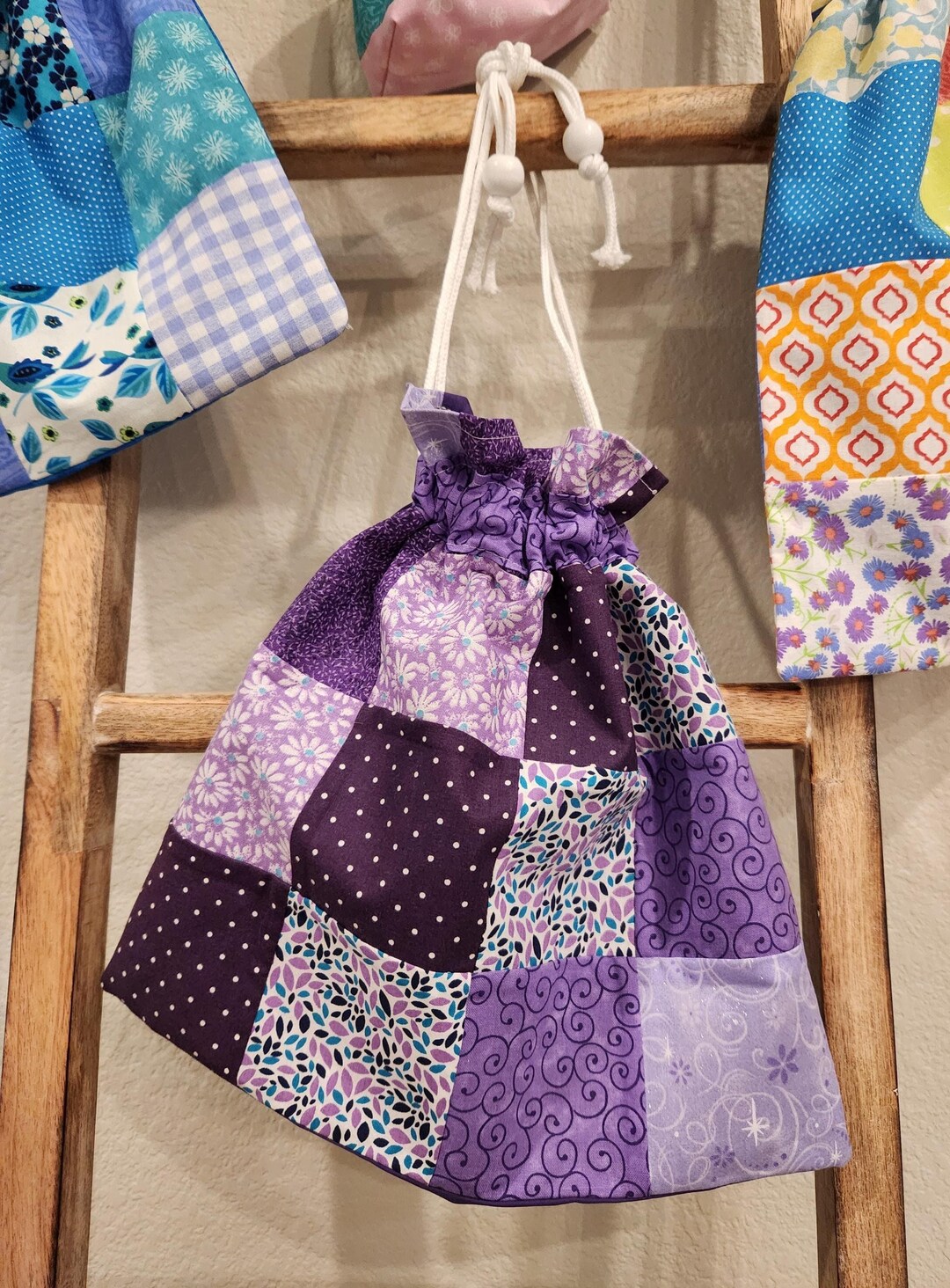 Gift Bags, Drawstring Fabric Bags, Reusable Fabric Patchwork Gift Bags ...