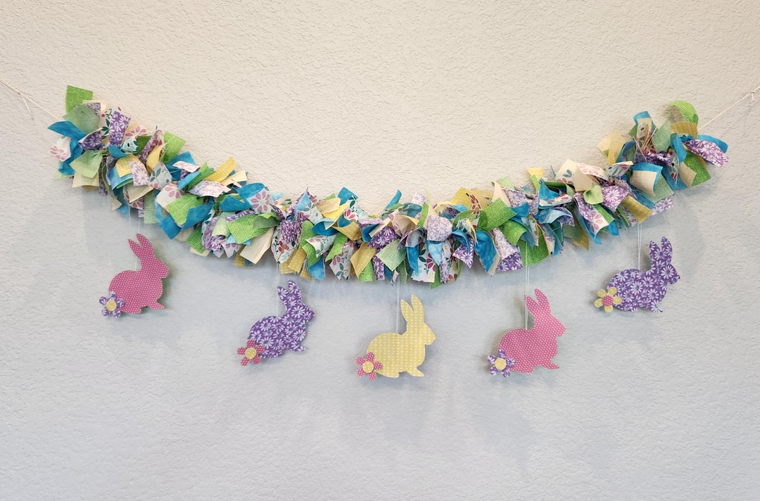 Easter Bunny Garland, Fabric Rabbits Rag Garland, Spring Bunnies ...