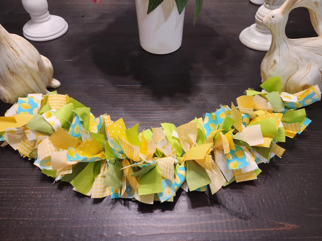 Lemon Yellow Fabric Rag Garland: Spring Kitchen Window Swag - Etsy