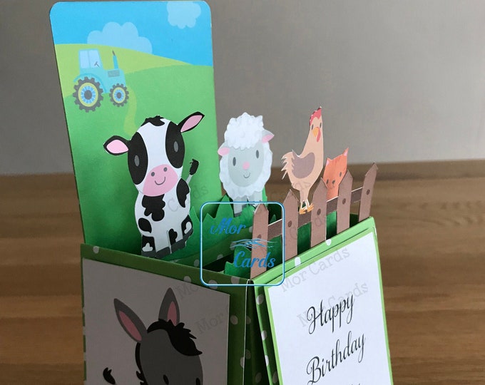 Personalised Farm Animal Pop up Box Card Handmade 3d Birthday Card ...