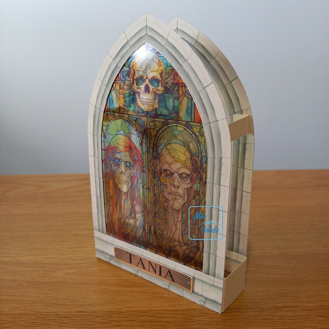 Zombie Skull Stained Glass Window, 3d Pop up Box Card, Personalised ...