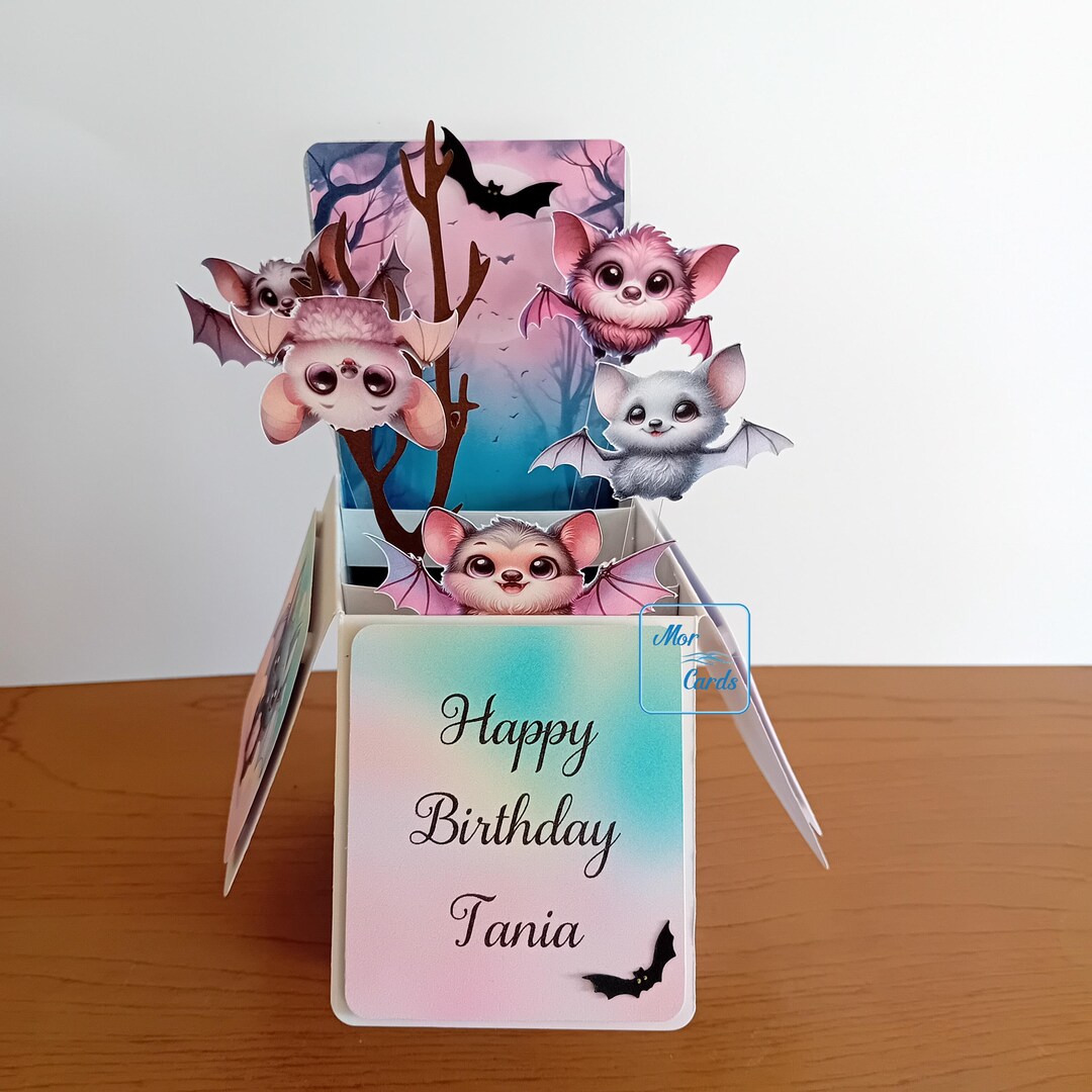 Personalised Pastel Goth Vampire Bat Pop up Box Card - Etsy