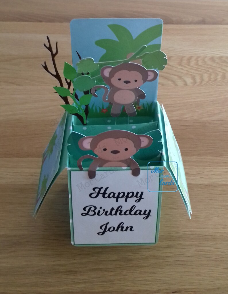Jungle Monkey Pop up Box Card Birthday Party Invite New | Etsy