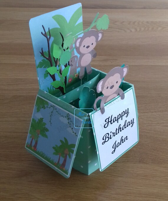 Jungle Monkey Pop up Box Card Birthday Party Invite New | Etsy