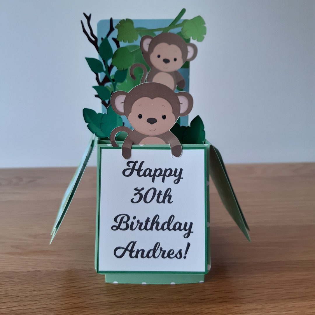 Handmade Jungle Monkey Pop up Box Card: Birthday, Christening - Etsy