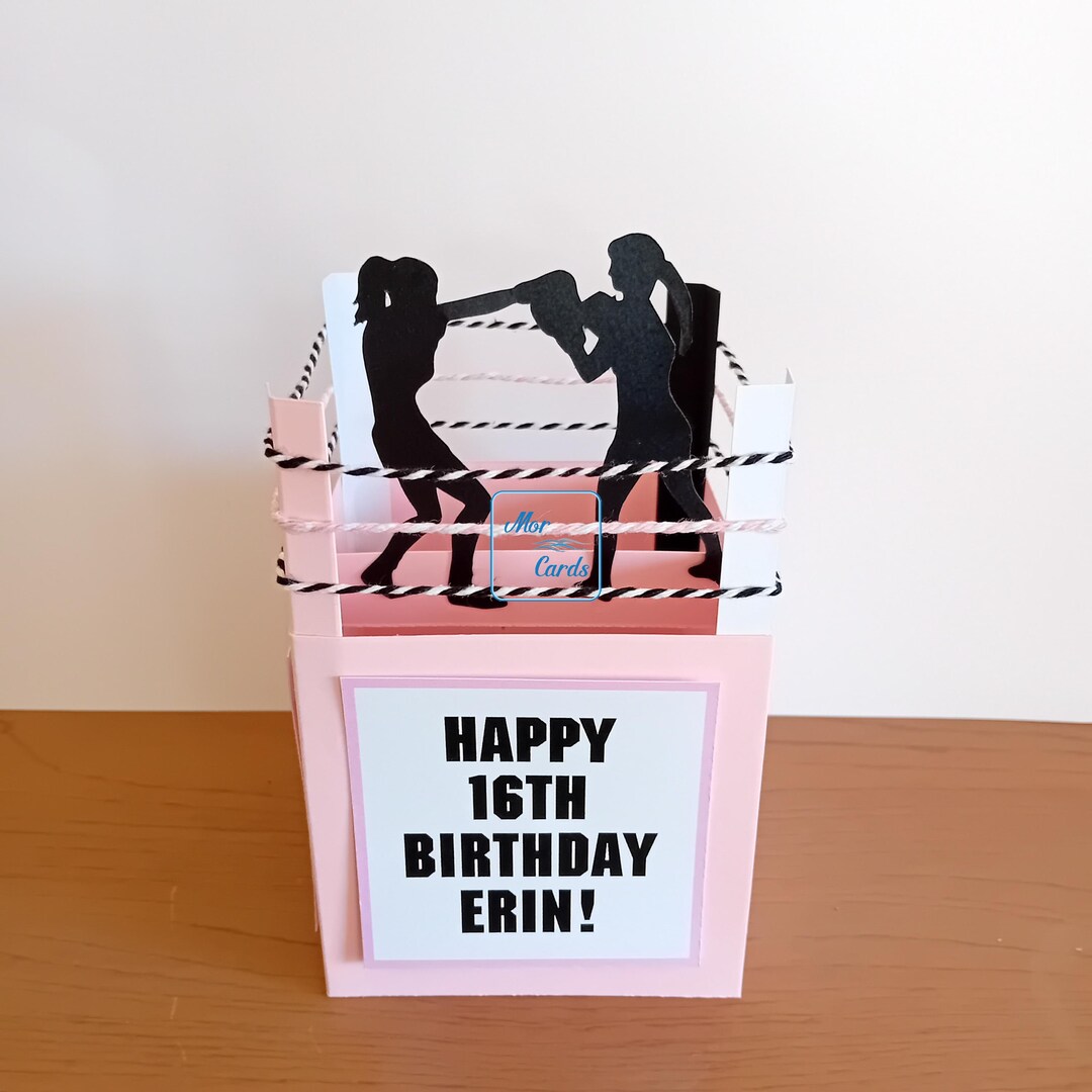 Personalised Female Boxing Ring Pop up Box Card Handmade Birthday ...