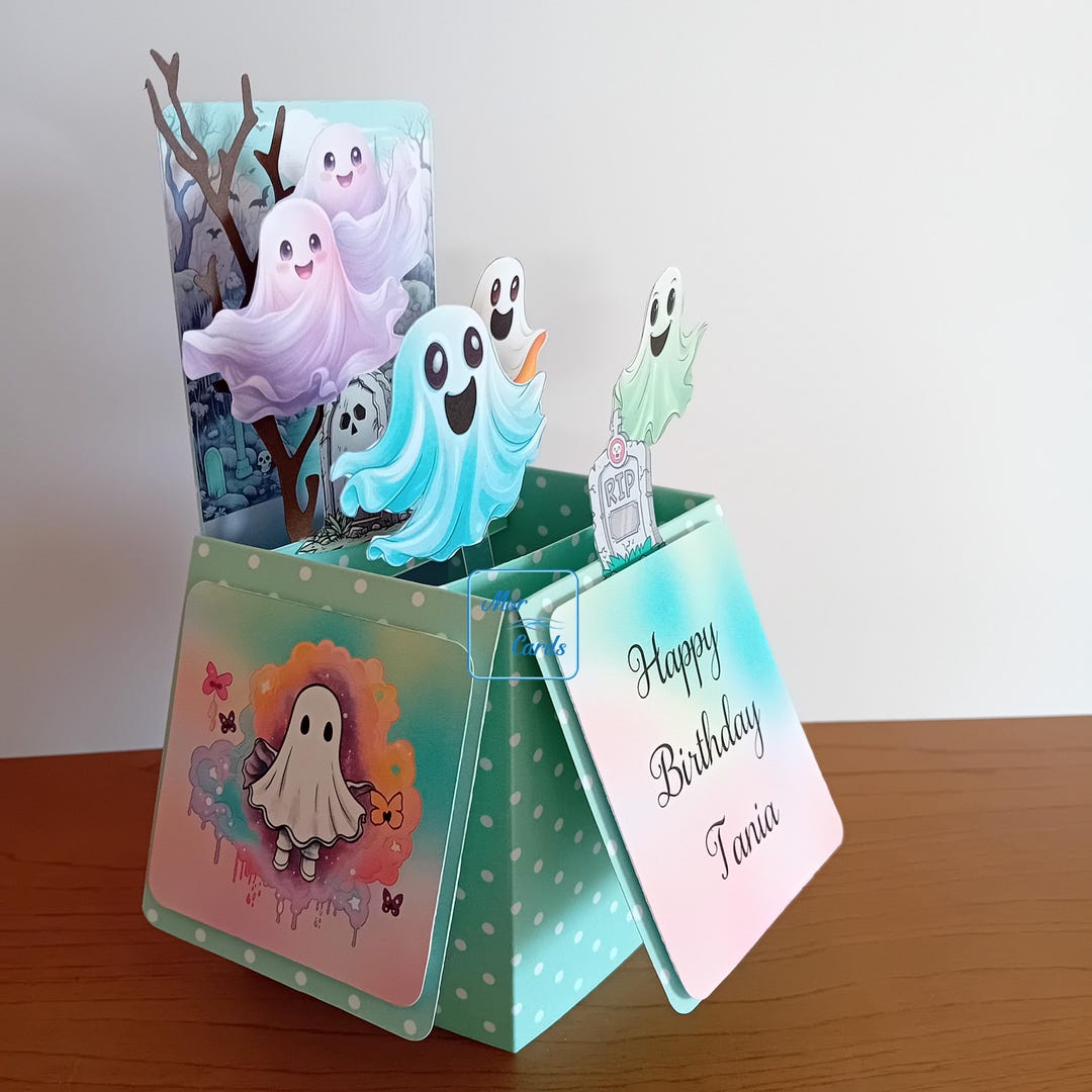 Cute Pastel Ghost, Horror Graveyard Pop up Box Card Handmade ...