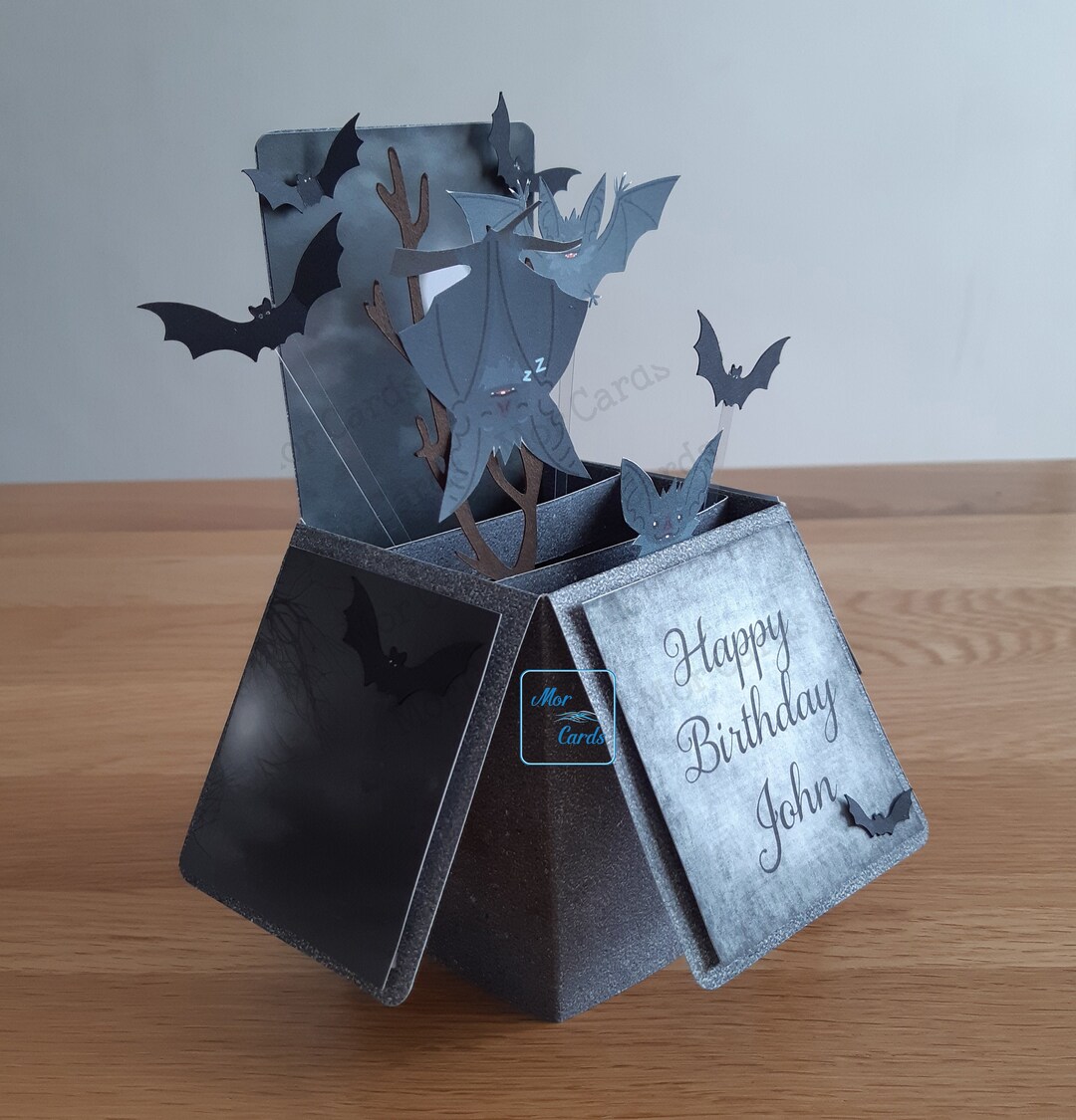Handmade Personalised Vampire Bat Pop up Box Card: 3D Birthday, Wedding ...