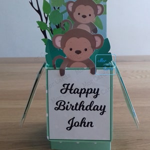 Jungle Monkey Pop up Box Card - Birthday, Party Invite, New Baby Card ...