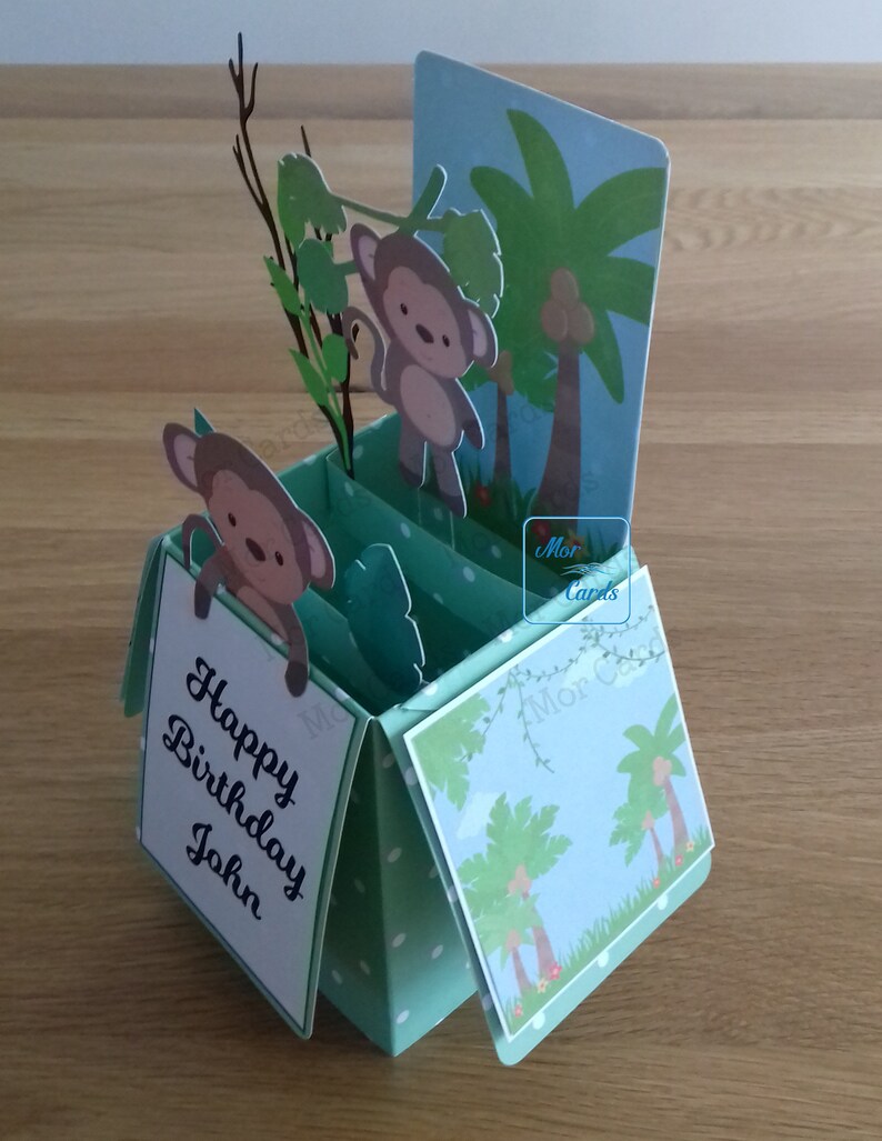 Jungle Monkey Pop up Box Card Birthday Party Invite New - Etsy