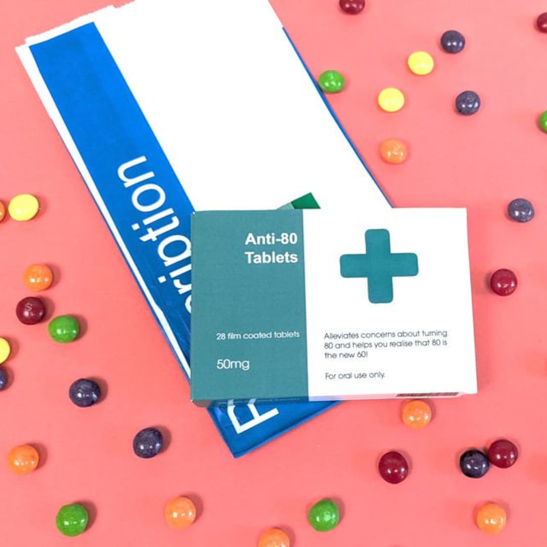 Prank Pill Anti Aging Box Anti 80 Funny Medicine Box, Bag and Sweets ...