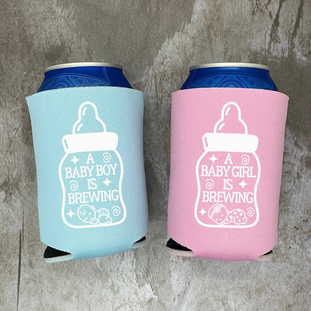 Baby Announcement Can Coolers, A Baby is Brewing, Gender Reveal Coolies ...