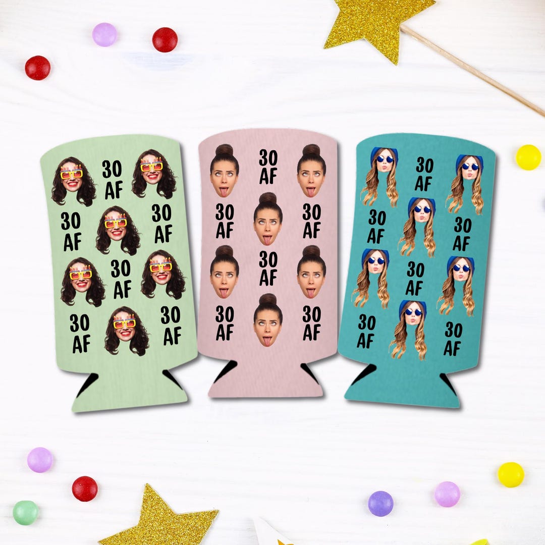 Custom Birthday Skinny Cooler, Custom Photo Face Cut Out Slim Spiked ...